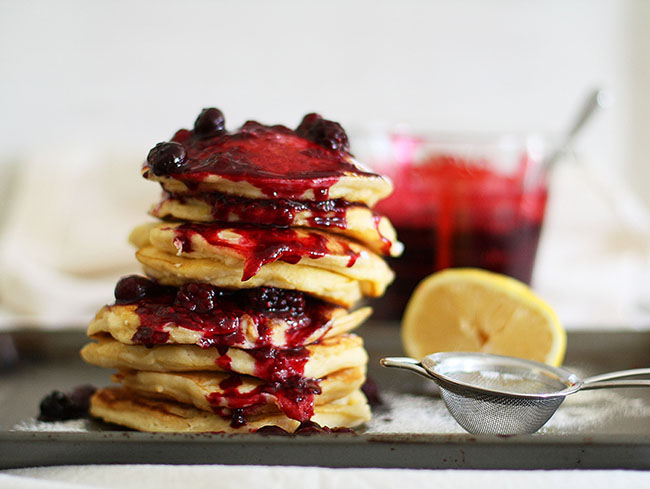 Lemon ricotta pancakes with berry sauce for Pancake Day | a splash of ...