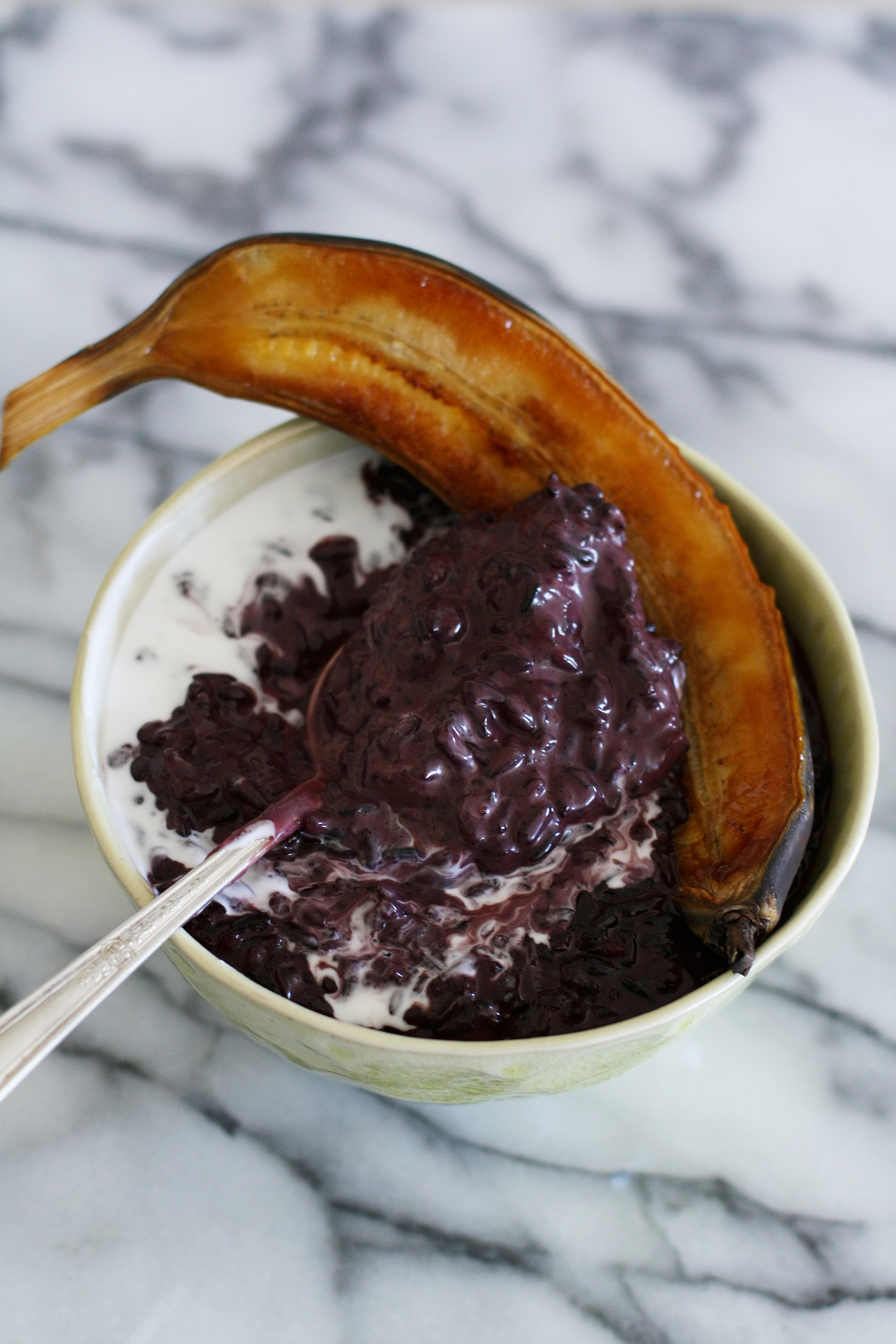 Black sticky rice pudding with caramelised bananas (vegan) | a splash ...